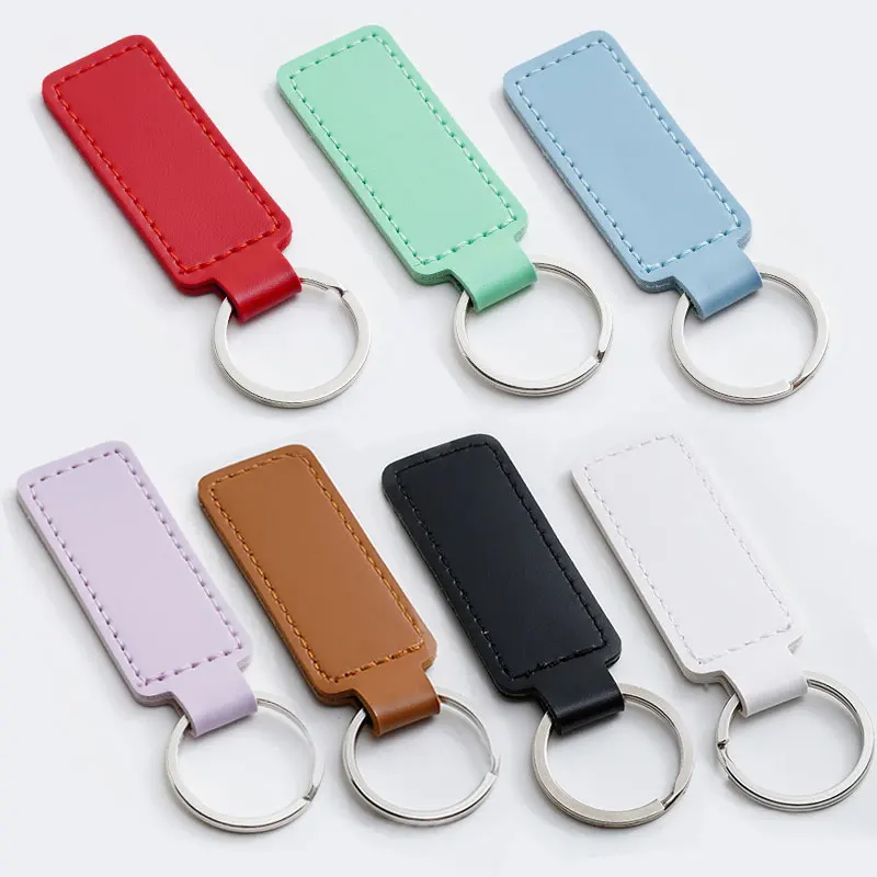 Macaron-Color-Bright-PU-Leather-Keychain-Double-sided-Car-Thread-Small ...