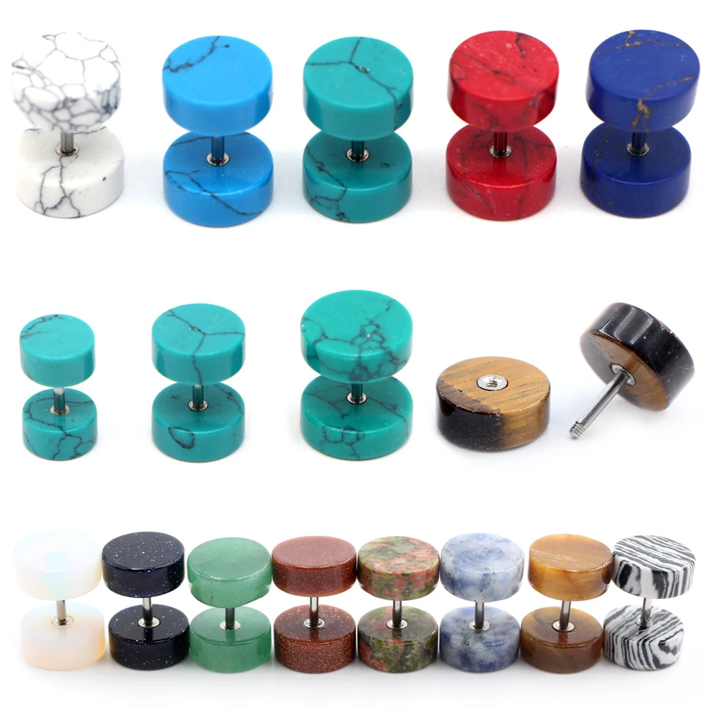 Alisouy-2PCS-Women-Men-Natural-stone-tunnels-Earring-Barbell-Tragus ...