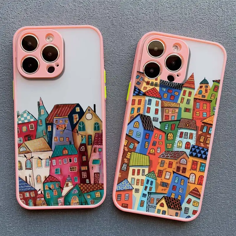 Cartoon-Colourful-Painted-House-Phone-Case-For-iPhone-15-14-13-12-11 ...