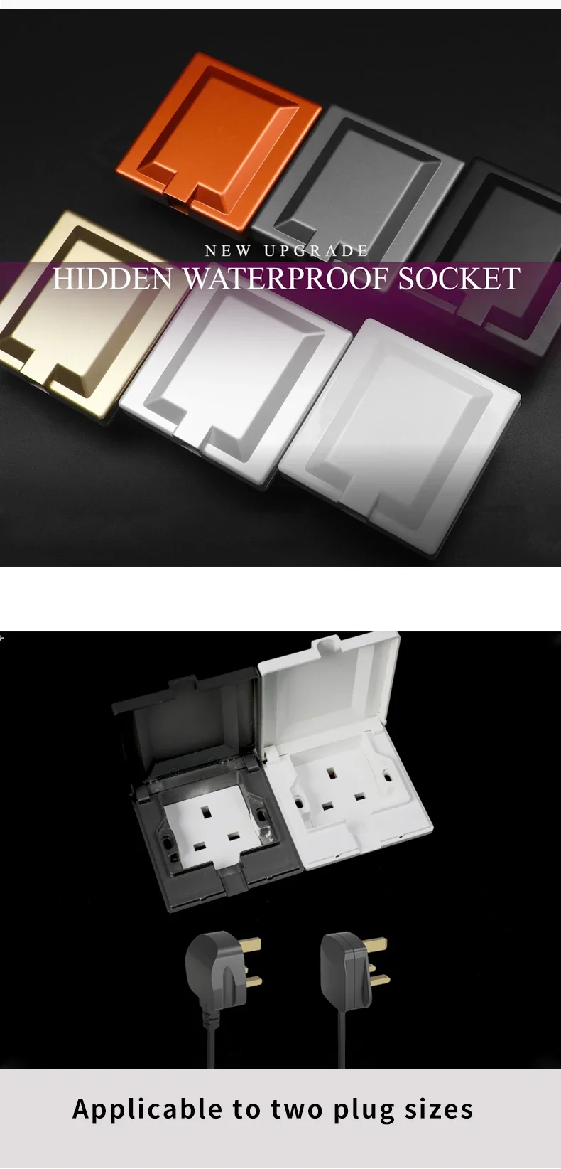 UK wall socket Hidden waterproof socket into the wall 13A 250V 86mm ...