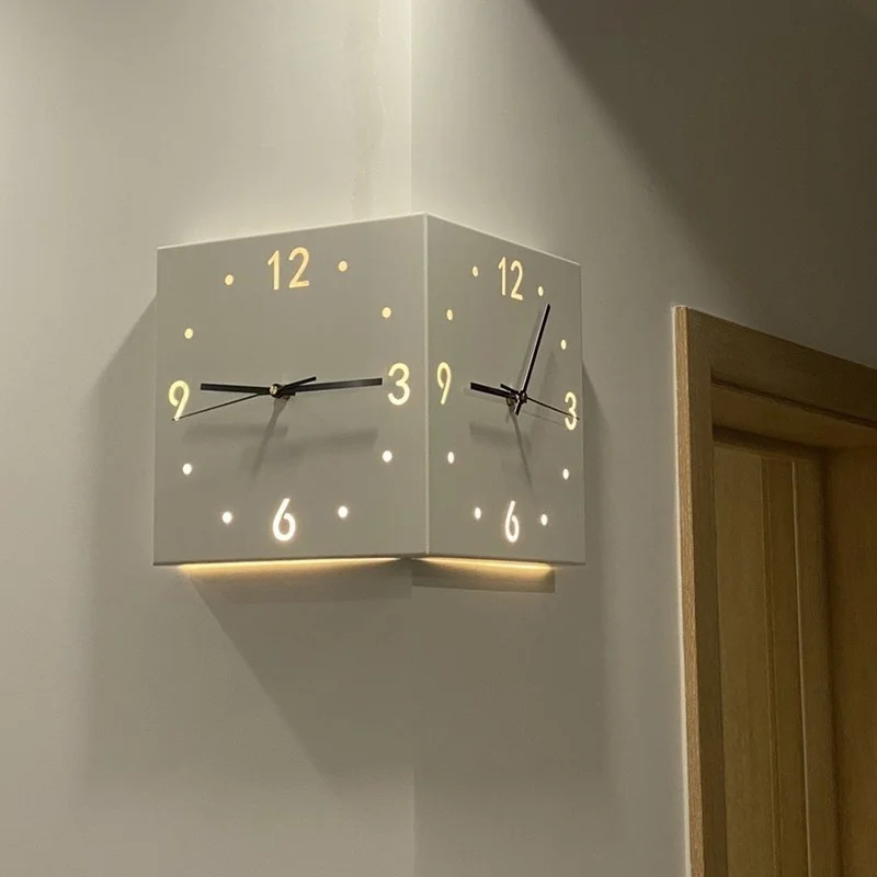 Creative-Light-Sensor-Corner-Wall-Clock-Square-Simple-Double-Sided-Wall ...