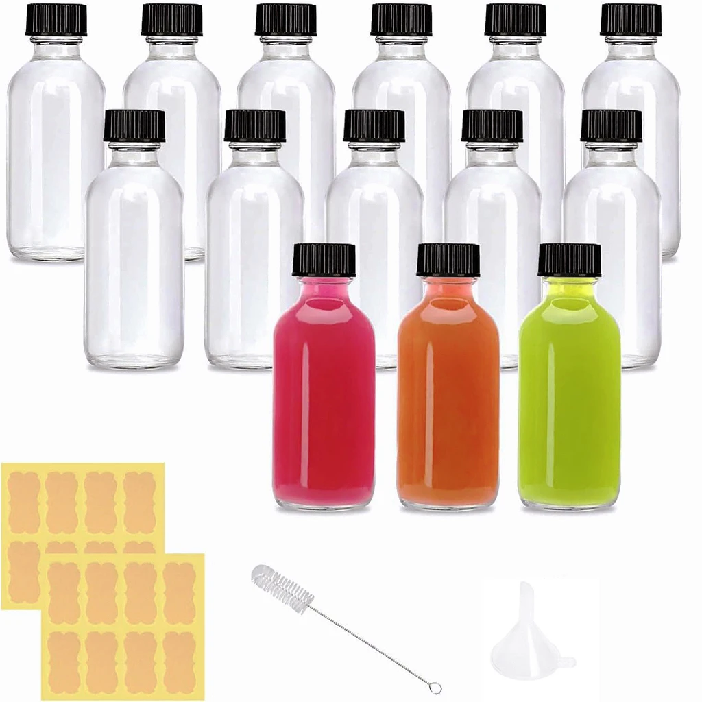 2oz-Small-Clear-Glass-Bottles-with-Lids-for-Liquids-Tiny-Short-Jars ...