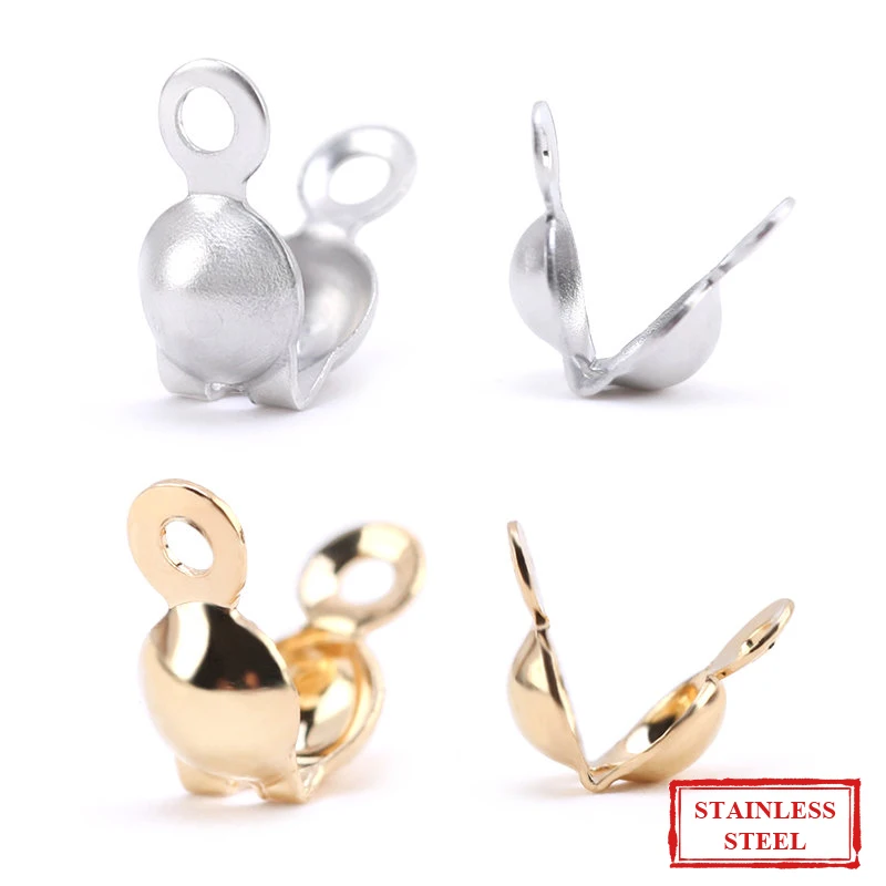100pcs/box Stainless Steel Clamshell Bead Tips Knot Covers,gold Plated ...