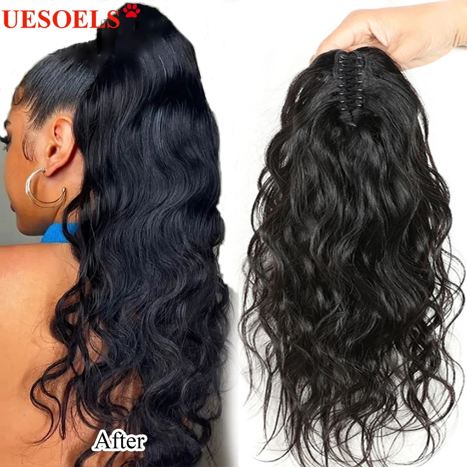 Natural human hair body wave ponytail extension with claw clip 100g 8 ...