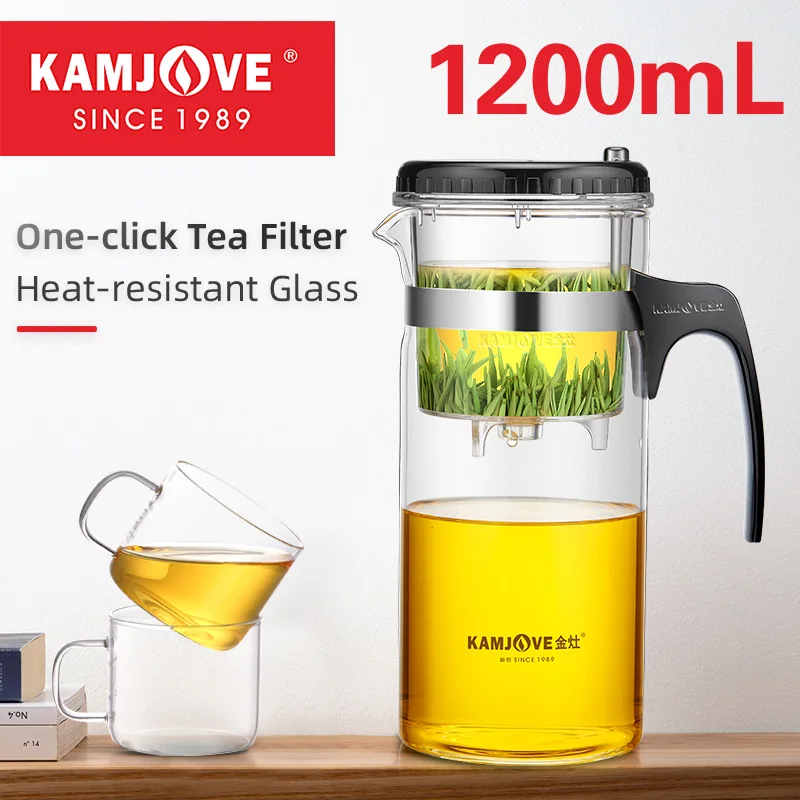 KAMJOVE TP-300 Tea Cup Filter Tea Pot 1200ml Large Capacity Press AUTO ...