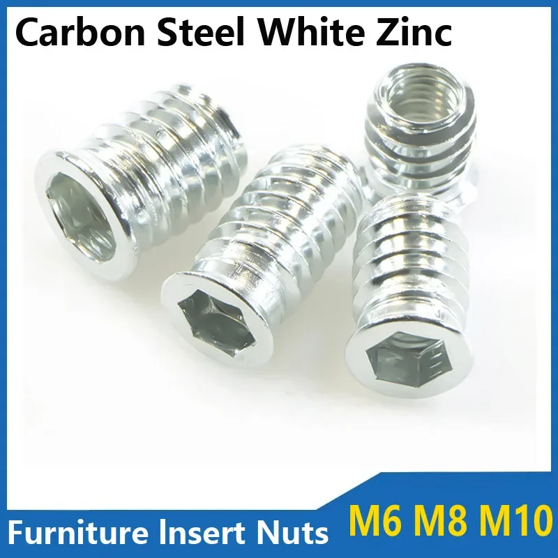 Carbon-Steel-White-Zinc-Furniture-Nuts-M6-M8-M10-Hex-Socket-Drive ...