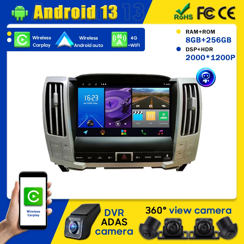 Android 13 QLED For Lexus RX300 RX330 RX400 2004 -2007 Car Radio ...