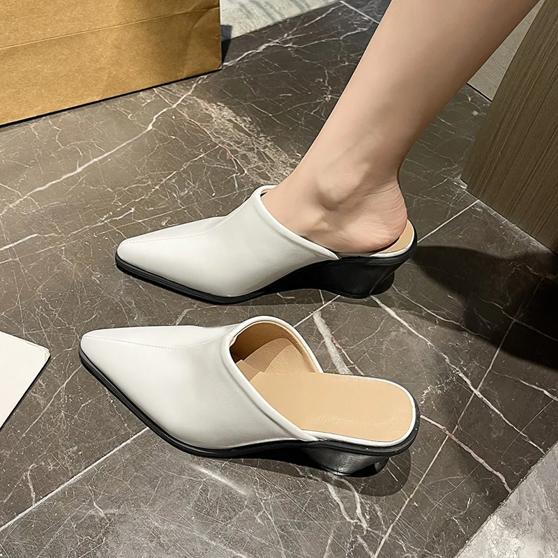 Shoes Woman's Slippers Loafers Luxury Slides Female Mule Cover Toe ...