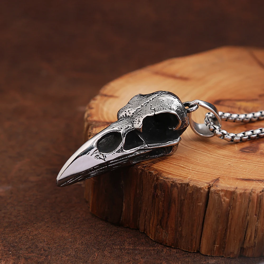 Punk Vintage Viking Crow Head Bird Skull Pendant For Men Stainless ...