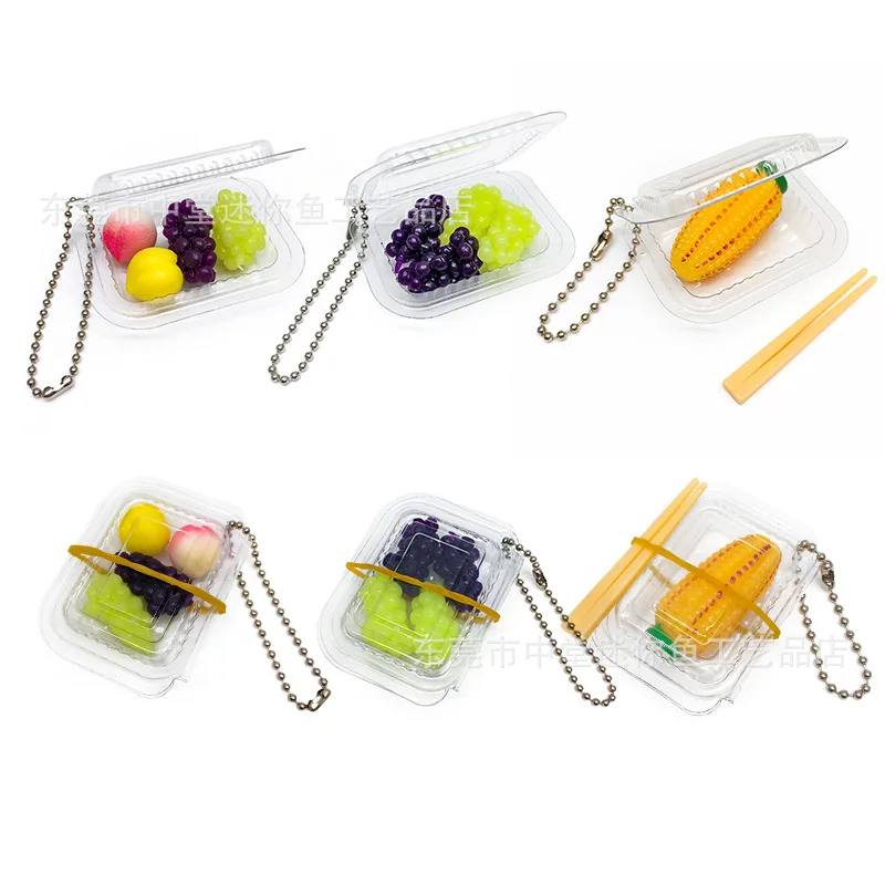 Simulated Fruit Box Keychain Corn Japanese Tofu Bento Food Model ...