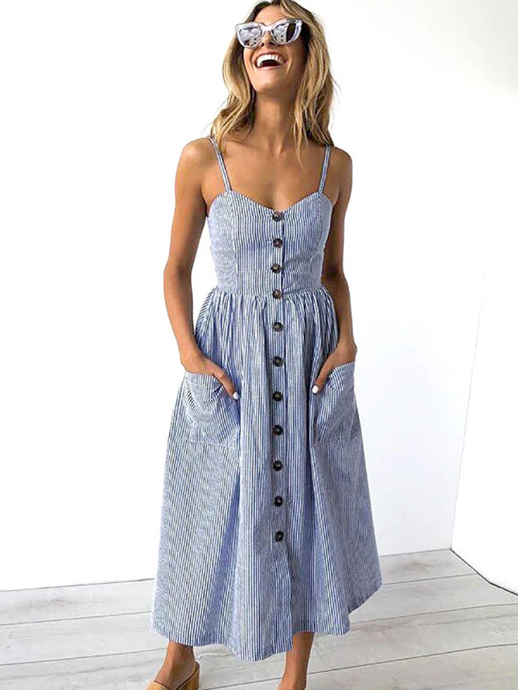 Fitshinling-Buttons-Up-Summer-Sundresss-Women-Striped-Flower-Spaghetti ...