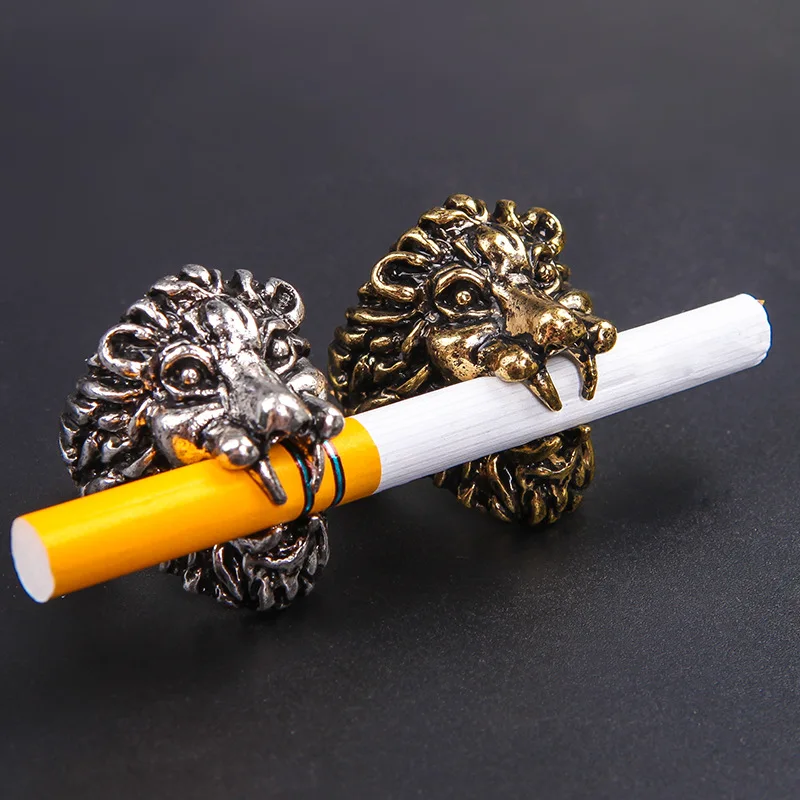 Ring-Cigarette-Butt-Ring-Creative-Lion-Head-Metal-Cigarette-Holder ...