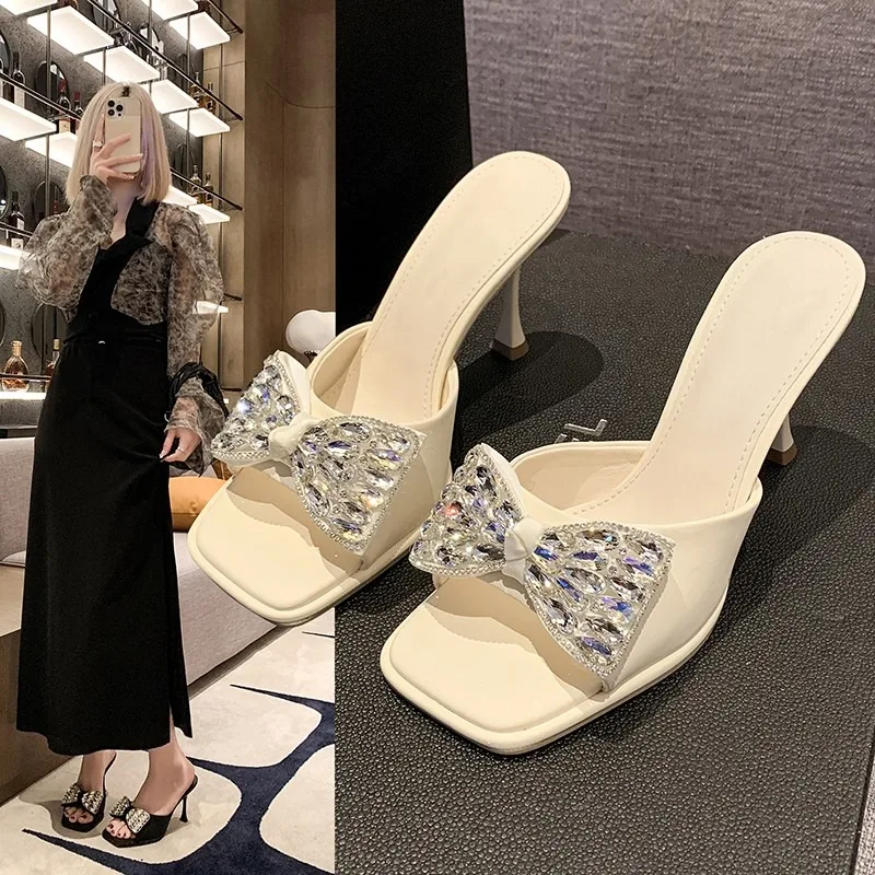 Summer-Women-Bowknot-Fashion-High-Heels-Ladies-Slippers-Open-Toe-Solid ...