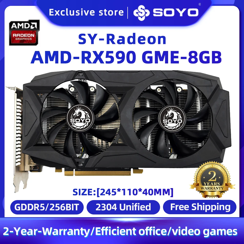 SOYO-Placa-gr-fica-para-jogos-AMD-Radeon-RX590-GME-8GB-GDDR5-256-Bit ...