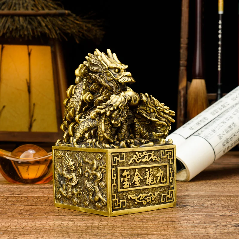 Golden Dragon Statue Emperor Nine Dragons Jade Seal Seal Sculpture ...