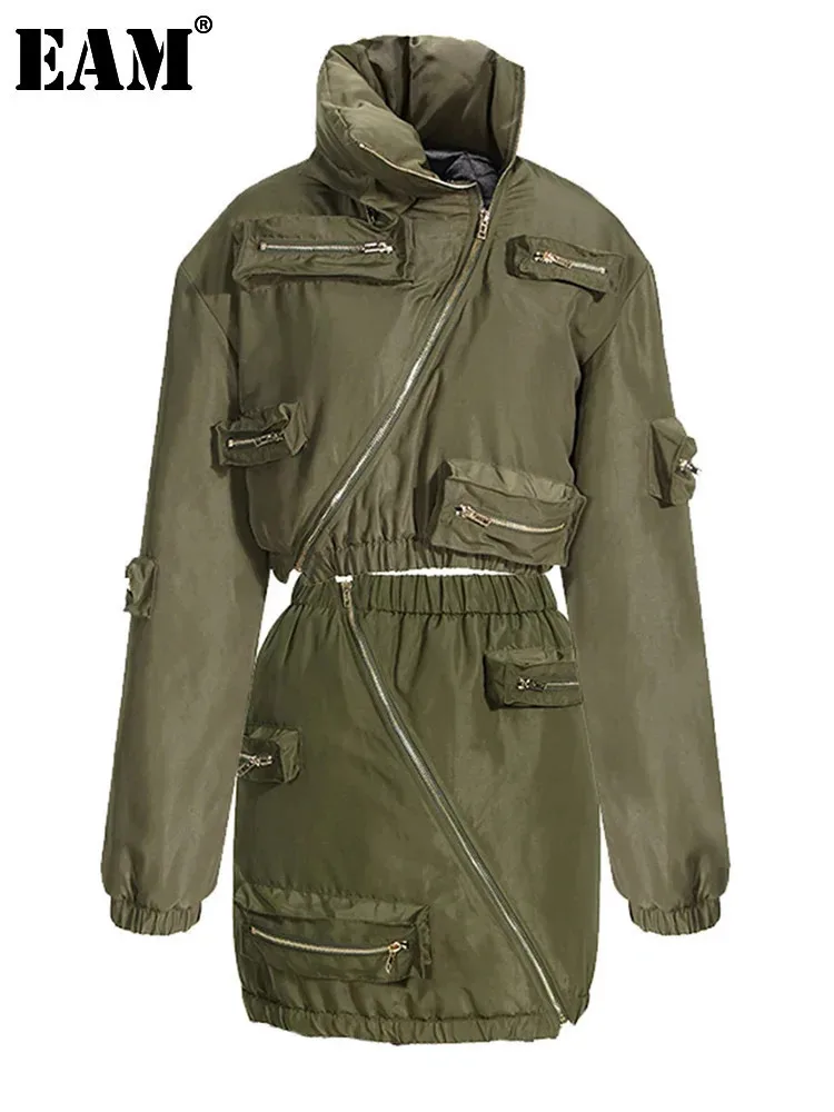 EAM-Army-Green-Jacket-Half-body-Skirt-Two-Pieces-Suit-New-Stand-Collar ...