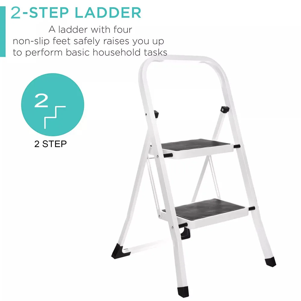 2-Step-Steel-Ladder-Folding-StepStool-Seat-Ladder-Metal-Foot-Stool-With ...