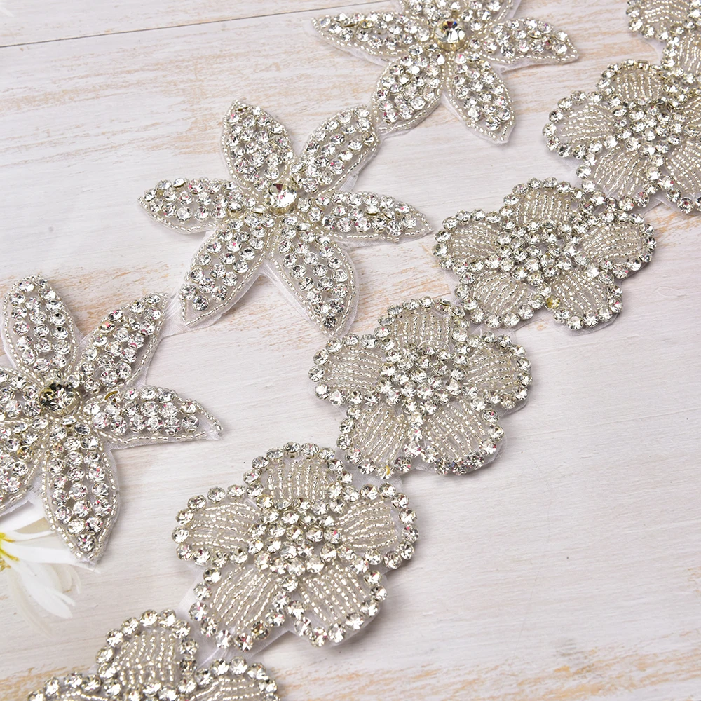 2Pcs-Diamond-Flower-Hotfix-Motifs-Patch-Beaded-Bridal-Round-Crystal ...