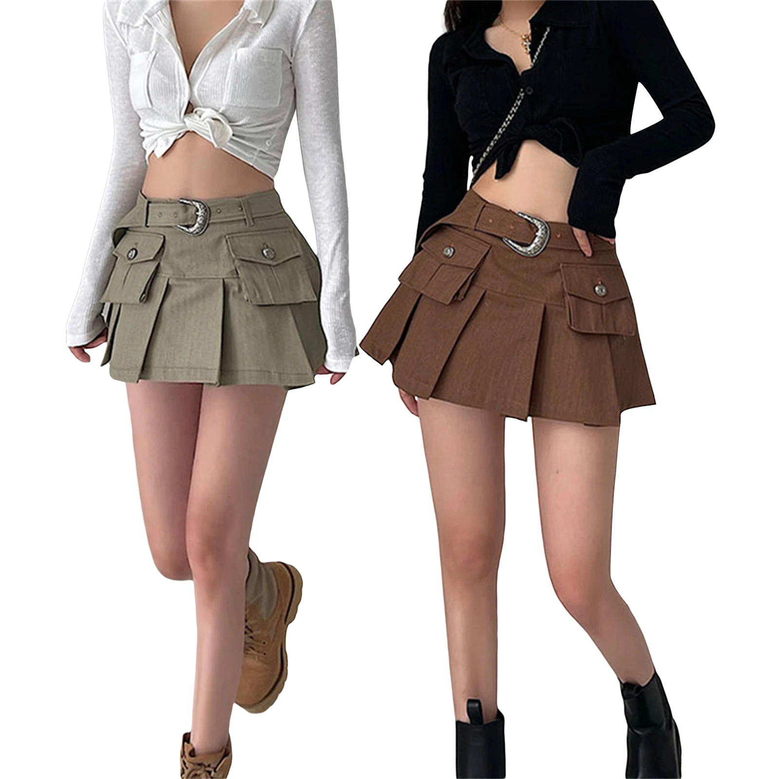 Moda-feminina-selvagem-carga-saias-cor-s-lida-cintura-alta-mini-saias ...