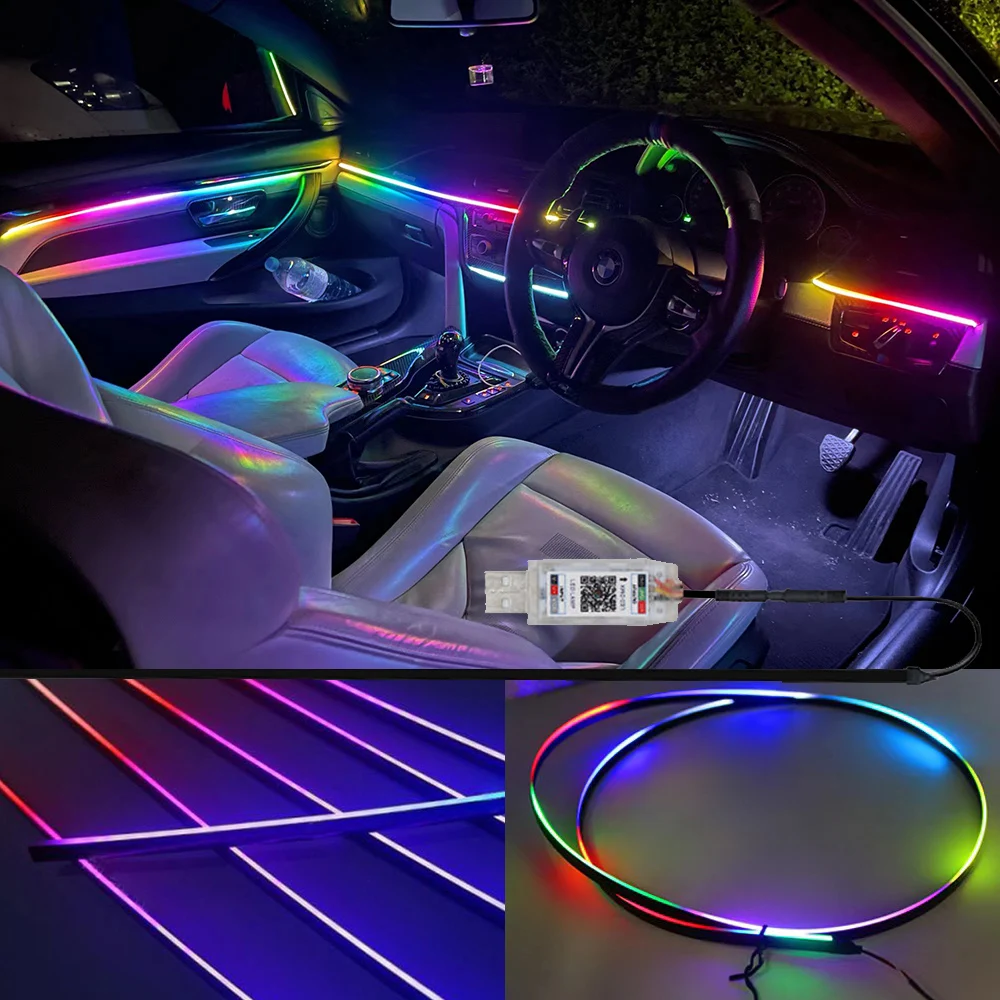 Full-Color-Car-Interior-Ambient-Light-Acrylic-Strip-LED-USB-App-Remote ...