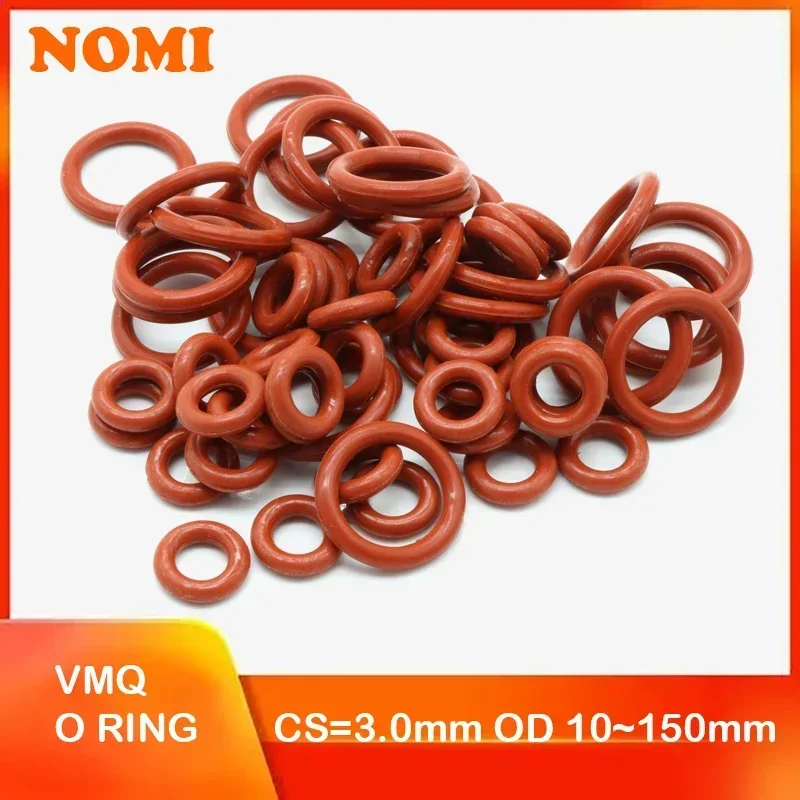 VMQ O Ring Red Silicone Gaskets CS 3mm OD 10~200mm Food Grade ...