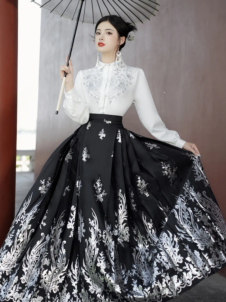 Chinese-Sle-Improved-Hanfu-Han-Element-Embroidery-Long-sleeve-Silver ...