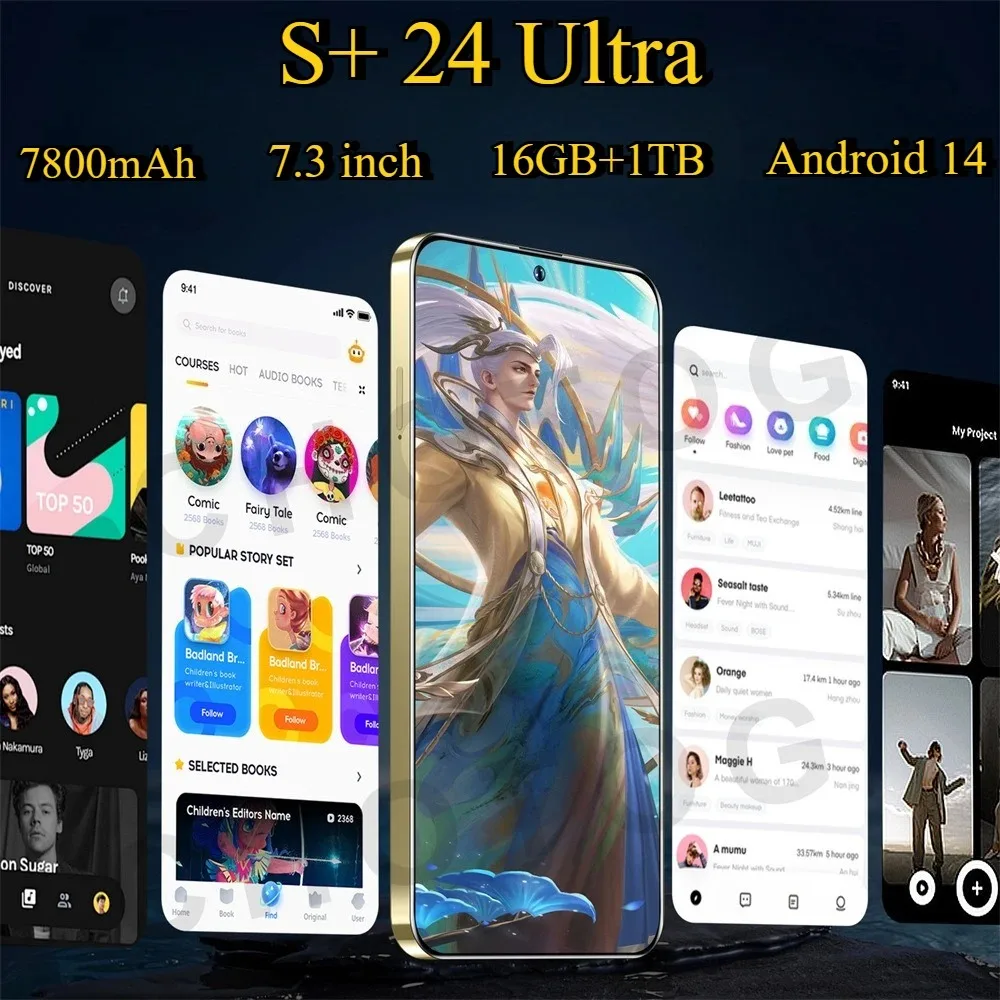 Cellphones S+ 24 Ultra Original 4G 5G Smartphone 7.3HD Dual SIM Card ...
