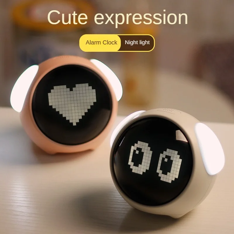Children-s-LED-Emoticon-Pixel-Alarm-Clock-Intelligent-Night-Light-Alarm ...