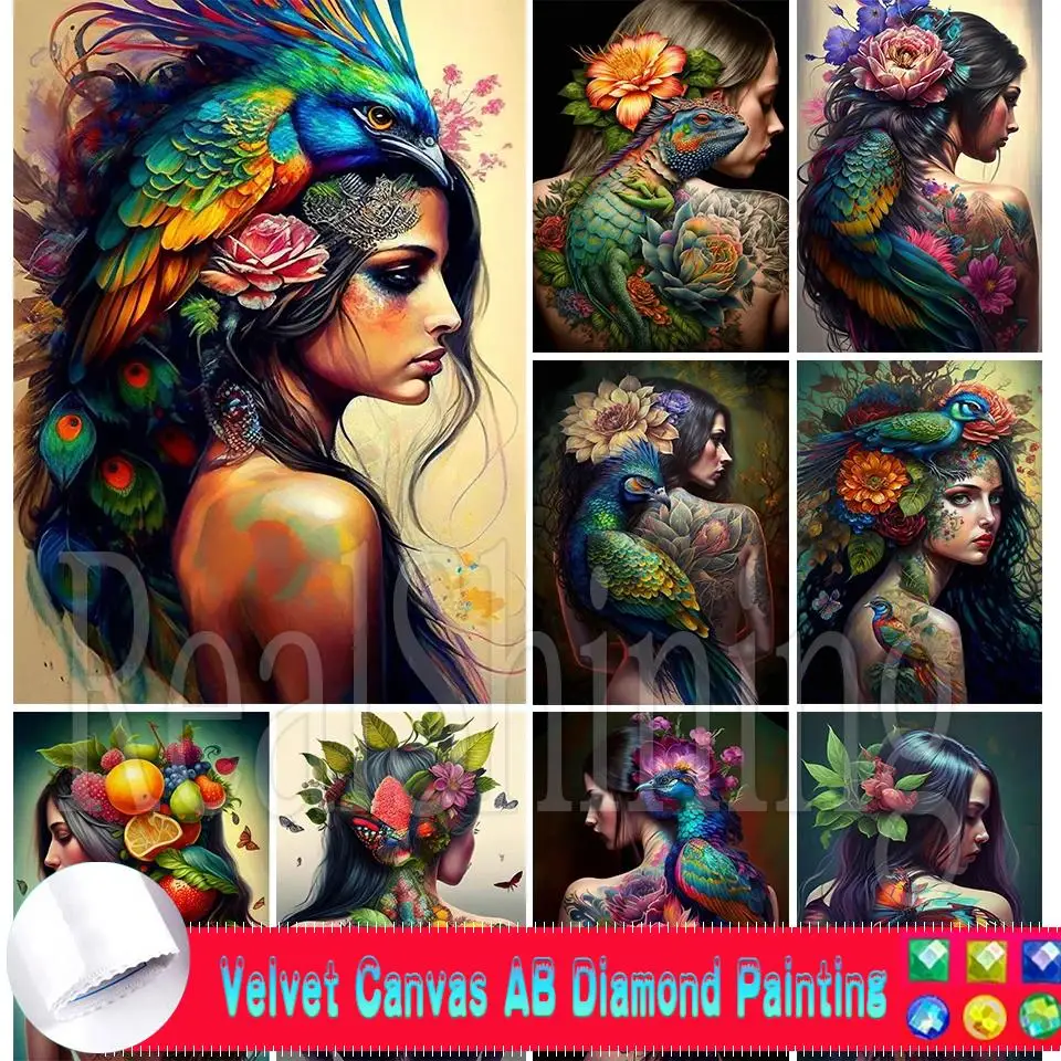 5D-Diy-AB-Velvet-Canvas-Diamond-Painting-Sexy-Tattooed-American-Woman-Peacock-Butterfly-Diamond ...