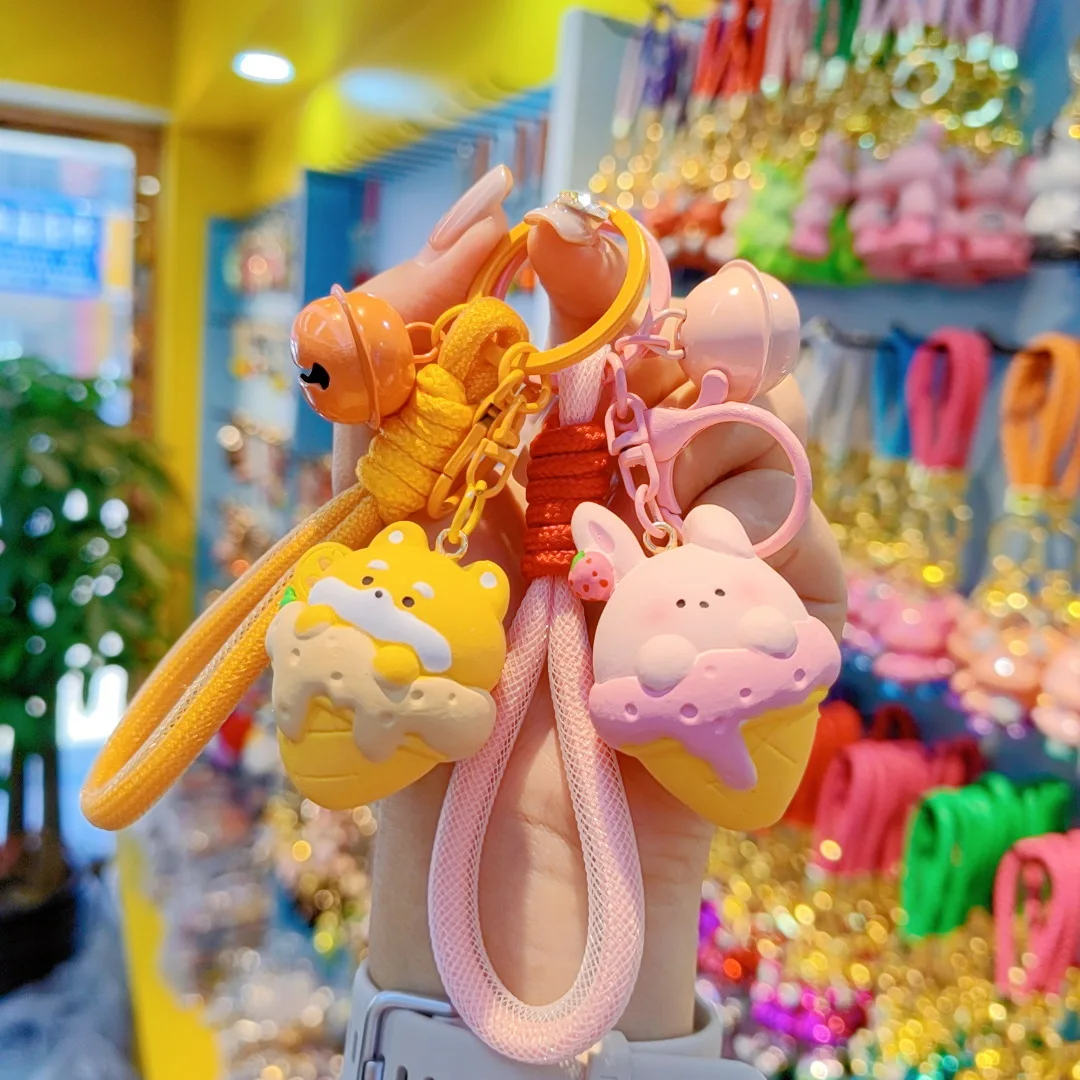 New Cute Cartoon Ice Cream Frog Cat Keychains For Women Bag Pendant ...