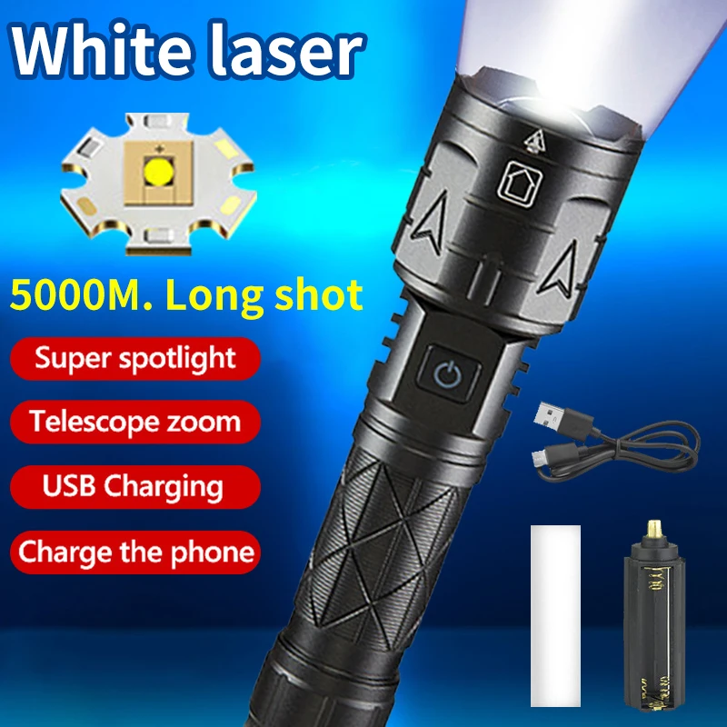 5000 metros de longo lance lanterna led usb c recarregável busca ...