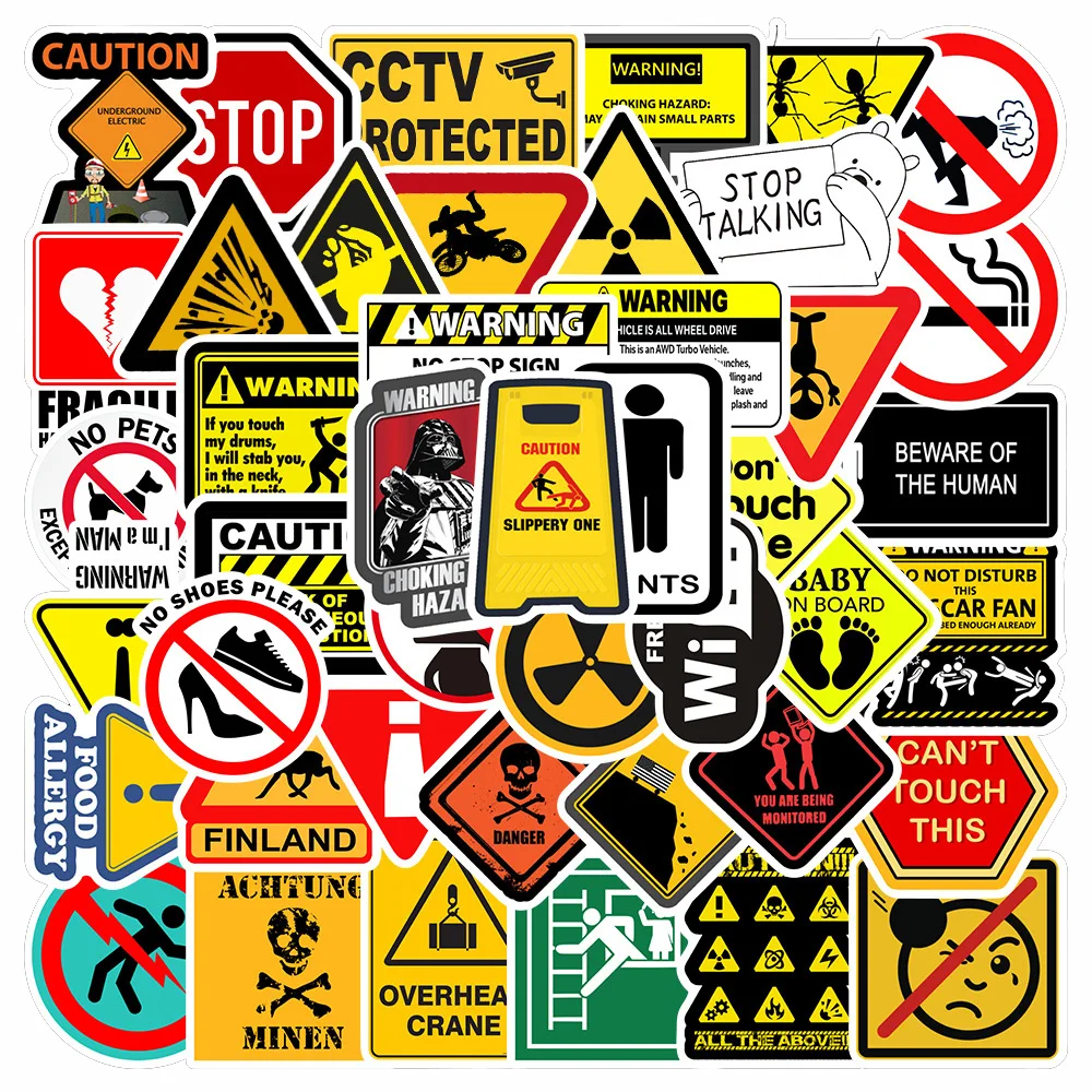 10-30-50PCS-Warning-Sign-Logo-Cartoon-Sticker-Danger-Banning-Decal-DIY ...