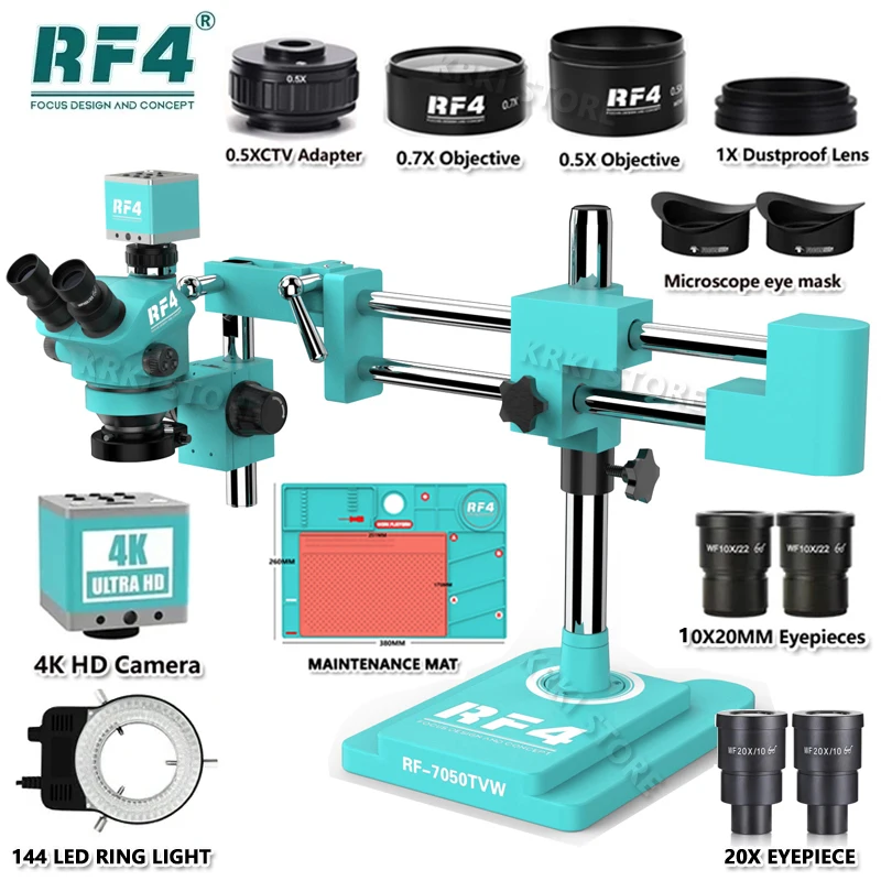RF4-3-5X-100X-Simul-Focus-Double-Boom-Stand-Trinocular-Stereo-Zoom ...