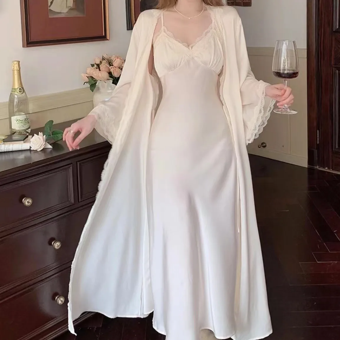 Princess-Style-Robe-Set-2Pcs-Vestidos-De-Novia-Nightgown-Sexy-Lace ...