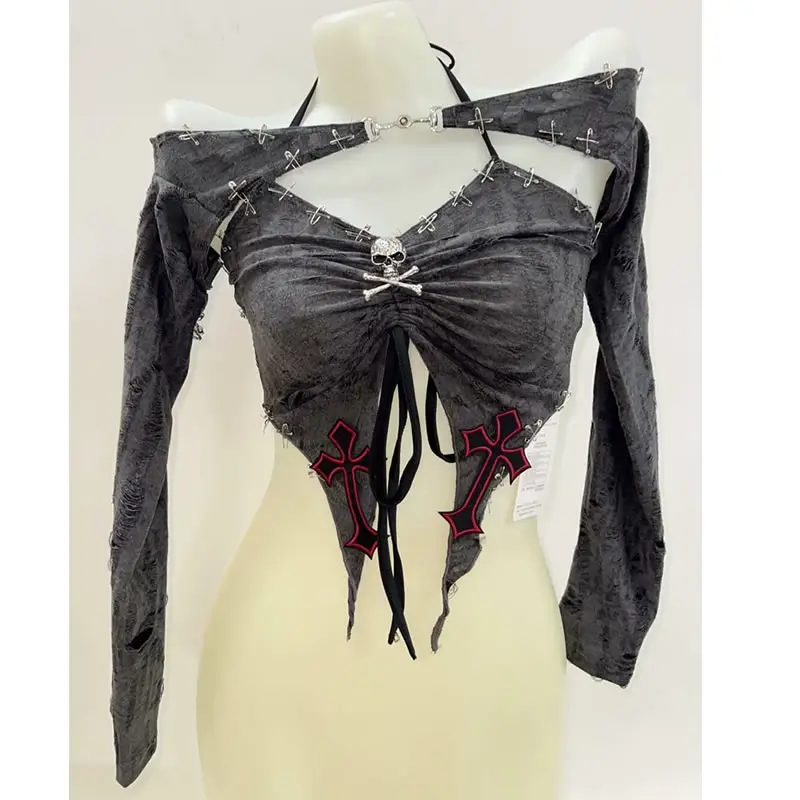 Ropa-g-tica-de-calavera-y2k-camisa-g-tica-Punk-y2k-camisa-Harajuku ...