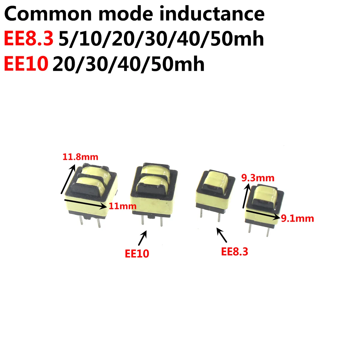 20pcs Common Mode Inductance Ee8 3 Ee10 Ee12 10mh 20mh 30mh 40mh 50mh