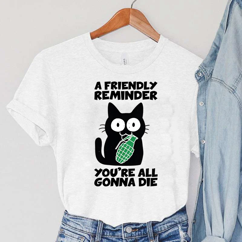 A Friendly Reminder Print T-Shirts Women's Round Neck Clothing Animals ...