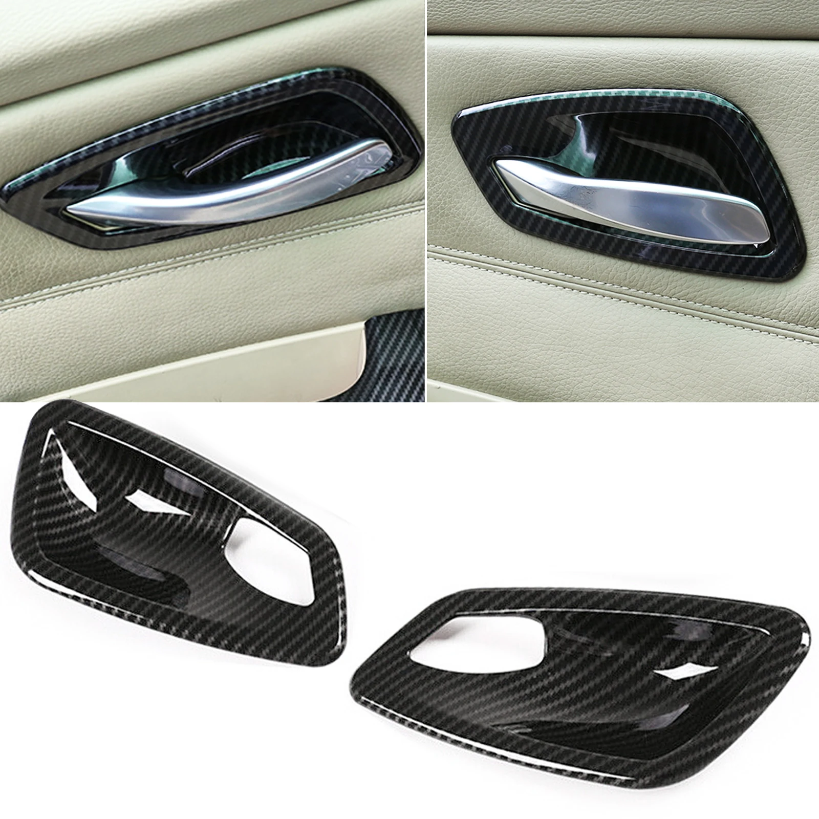 Carbon Fiber Style Interior Door Handle Bowl Cover Trim For BMW E92 E93 ...