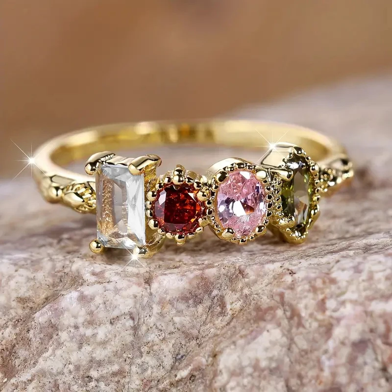 Huitan Colored Cubic Zirconia Women Rings for Wedding Party Luxury Gold Color Bright Female Rings Party Trendy Jewelry Drop Ship AliExpress