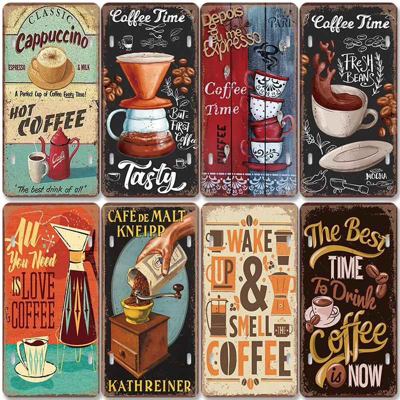 Cartel-de-caf-Vintage-letreros-de-esta-o-de-Metal-taza-de-caf-capuchino ...