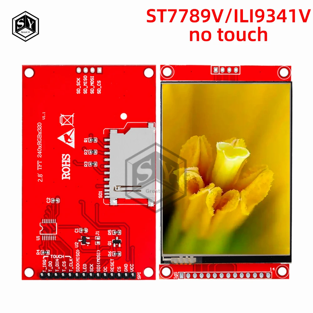 2.8-inch 240x320 SPI TFT LCD Display Module with PCB Adapter & Micro SD ...