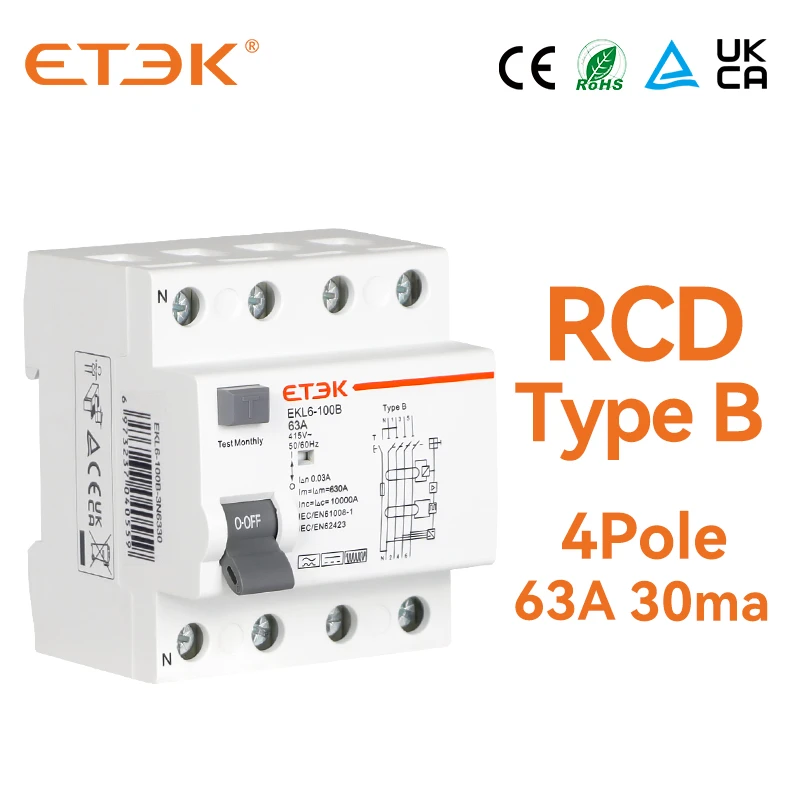 ETEK RCD Earth Leakage Circuit Breakers RCCB Type B Evse 4P 4Poles AC ...