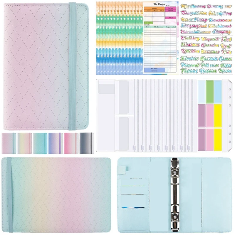 A6-Gradient-Macaron-Binder-Hand-Ledger-Notebook-Leather-PU-Loose-Leaf ...