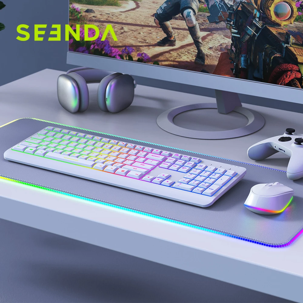 Seenda RGB Backlit Wireless Mouse And Keyboard Combo Illuminated Ergonomic Thim Keyboards 2.4G ...