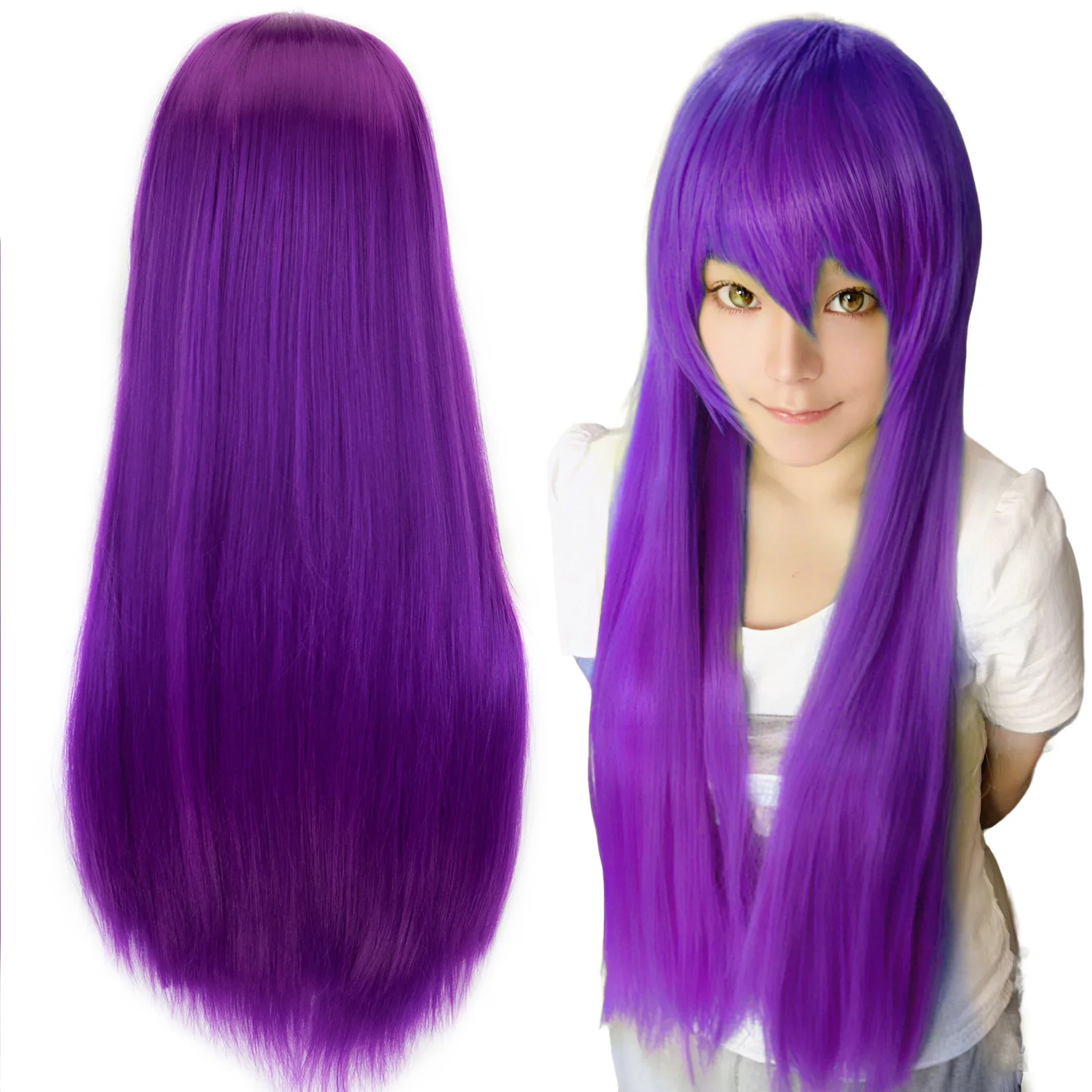 Synthetic Purple Sakura Matou Wigs Straight Violet Wig Hitagi ...