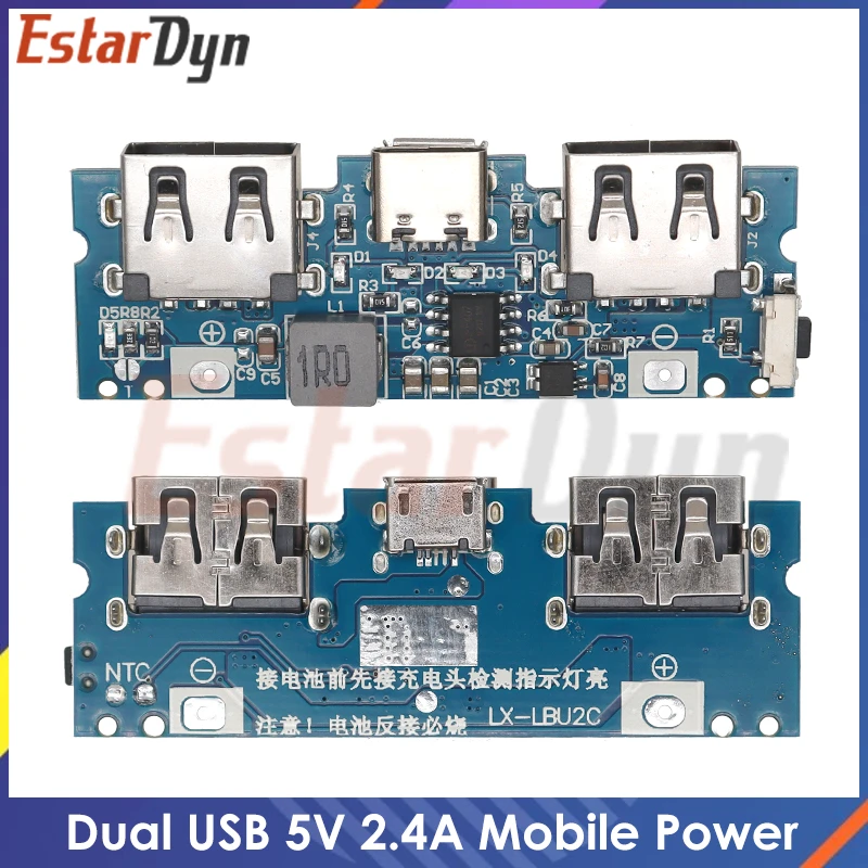 Micro/type-c Usb 5v 2.4a Dual Usb 18650 Boost Battery Charger Board ...
