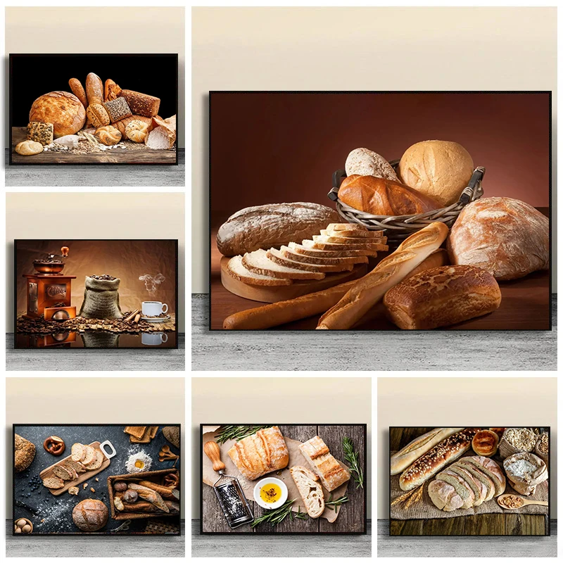 Bread Poster Food Baguette Whole Wheat Prints Canvas Painting Wall Art ...