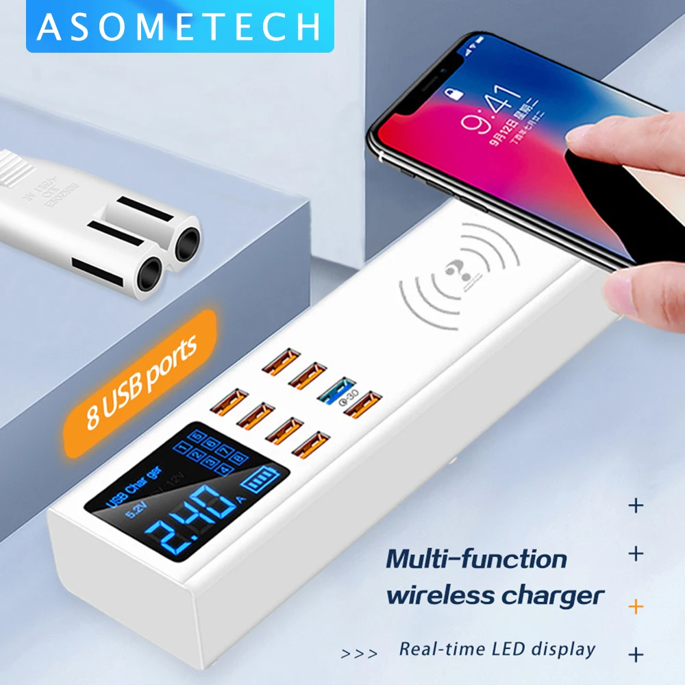 8 Ports Led Display Usb Charger Wireless Charger Fast Charging Station ...
