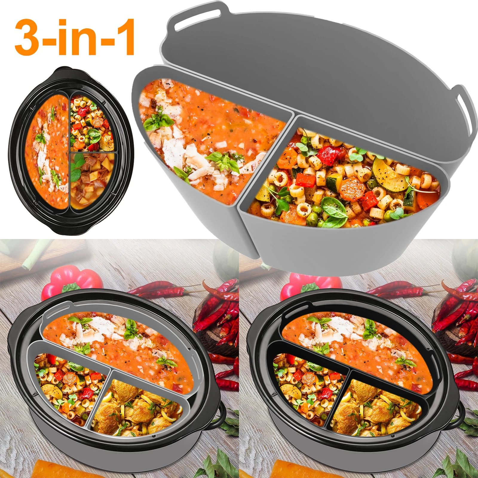 3Pcs-Slow-Cooker-Divider-Liner-Silicone-Cooker-Divider-Liner-fit-6QT ...