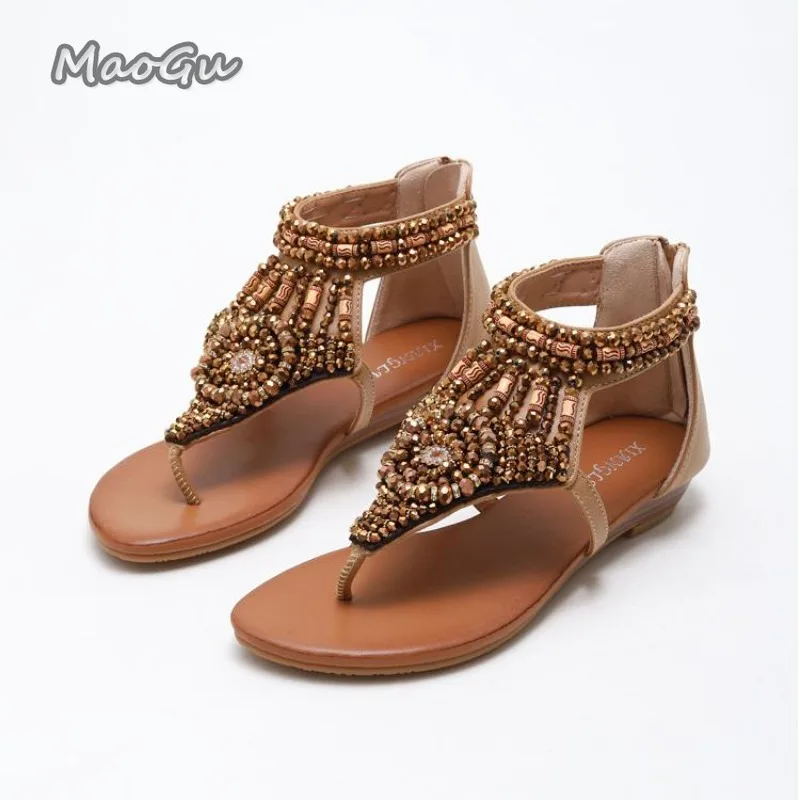 2025 Summer Women Beach Holiday Bohemian Crystal Slandals Fashion Bead ...